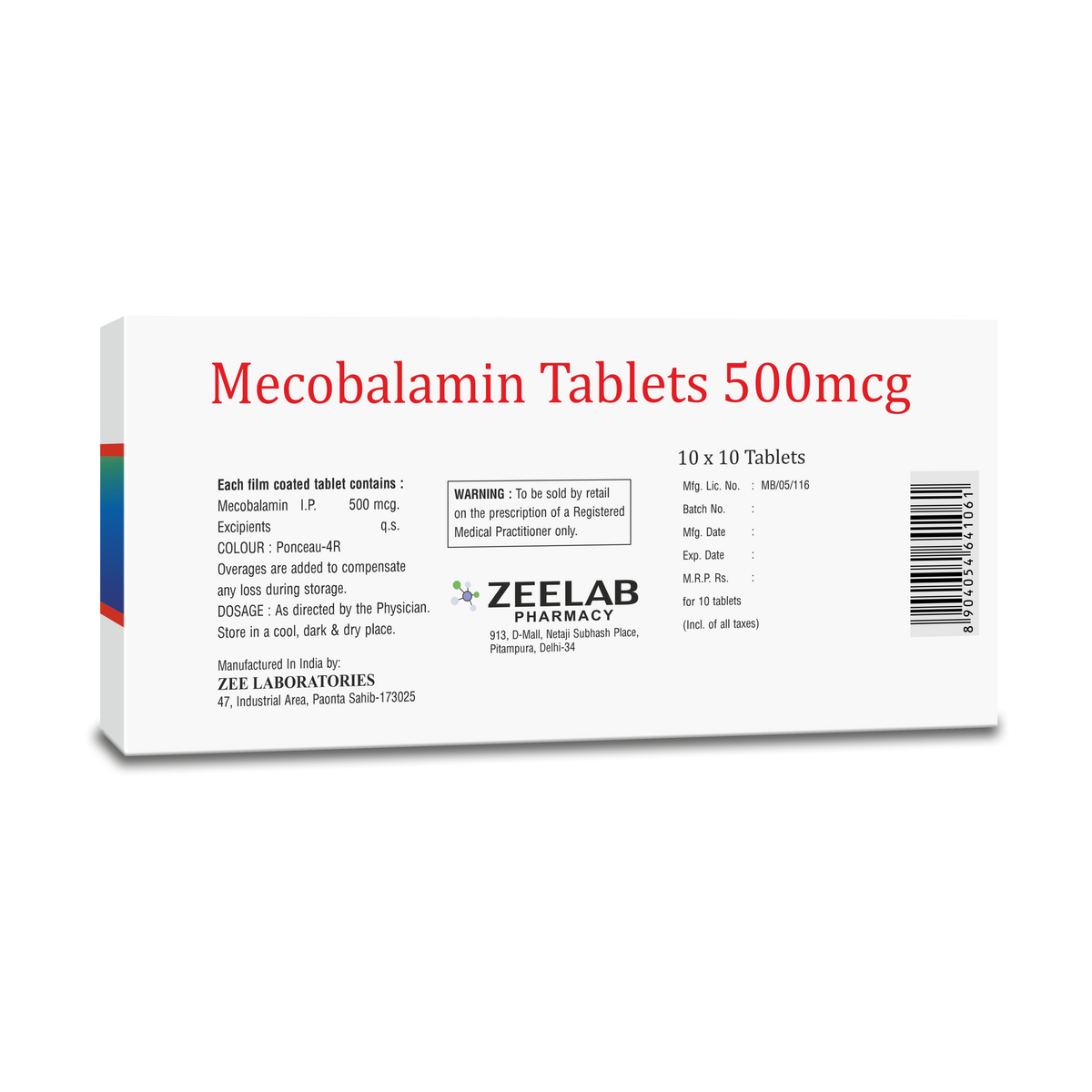 ZEELAB Mecobalamin Tablet 500mg – JAN SWASTHYA VITRAN