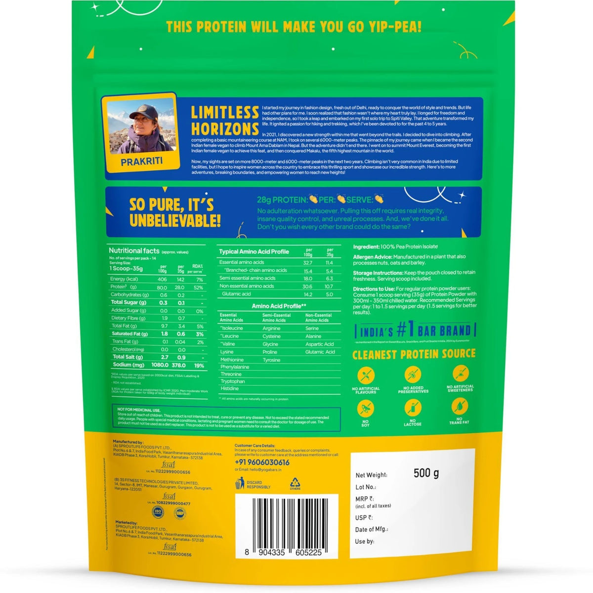 Yogabar Plant Protein Unflavoured | 28g per scoop | Clean protein Plan ...